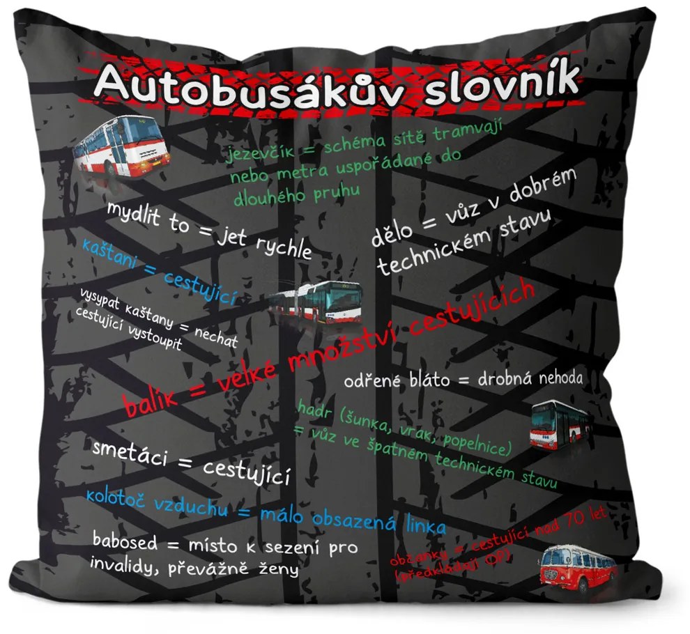 Polštář Autobusákův slovník (Velikost: 55 x 55 cm)