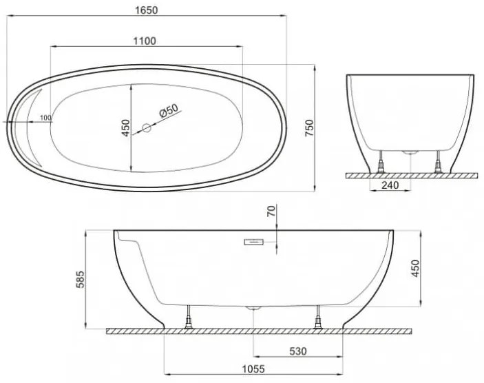 Polimat Kivi volně stojící akrylátová vana 165x75, růžová