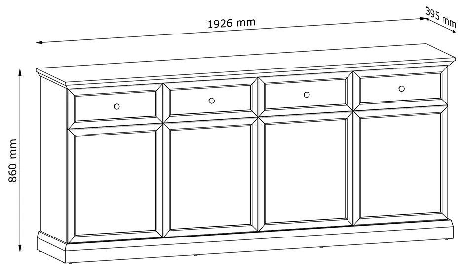 LUCCA c | komoda K4D4S s policemi a zásuvkami | 192,6 cm | černá