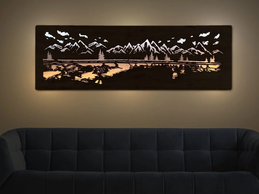 Li-Go "Jezero" světelný obraz s baterií 120x40cm varianta: ovládání na obraze bez dálkového ovladače, provedení: dub světlý