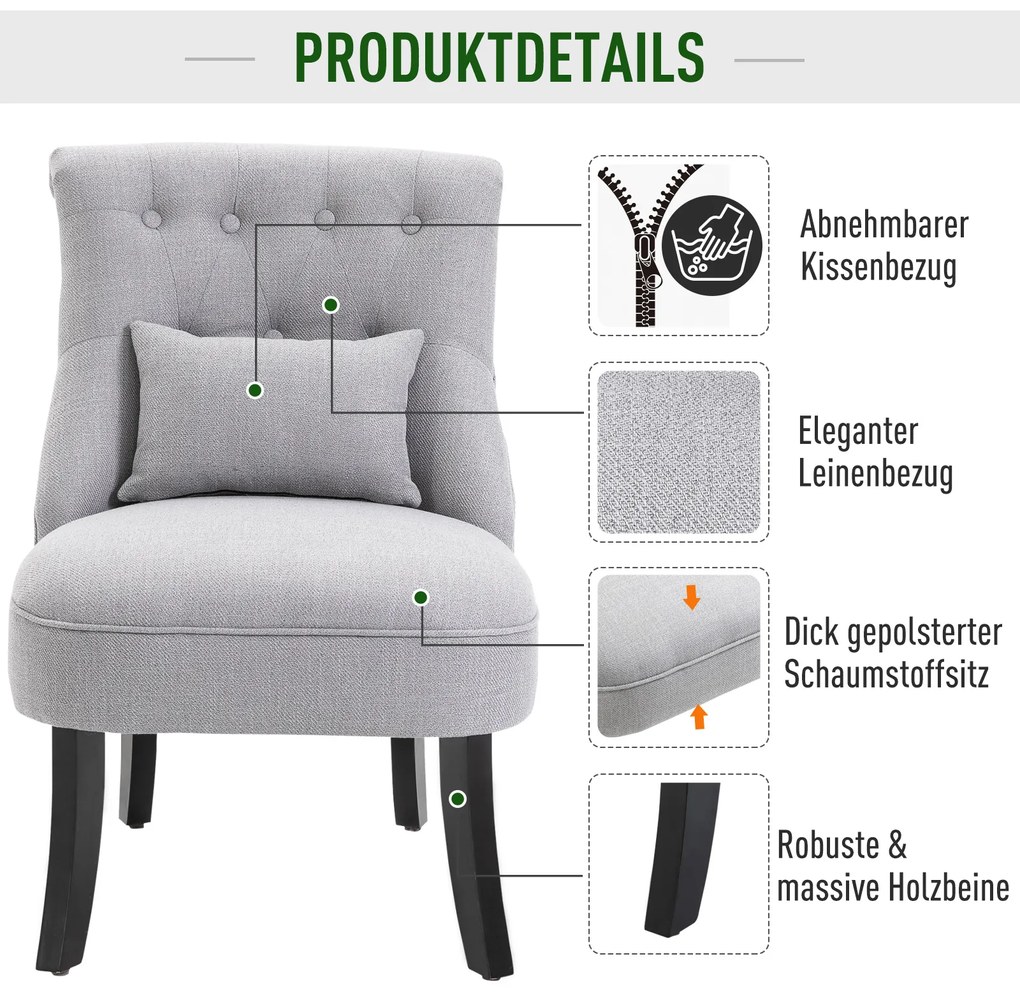 HOMCOM polohovací křeslo TV křeslo s opěrným polštářem, zvýšené nohy, lněná šedá 52.5x69x77cm pro pohodlnou relaxaci | Aosom.de
