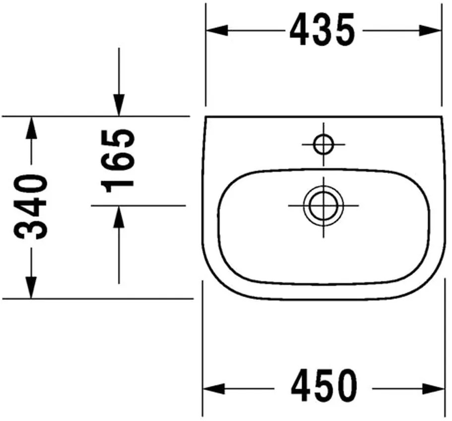 Duravit D-Code - Umývátko Med, 1 otvor pro armaturu propíchnutý, 45 x 34 cm, bílé 07074500002