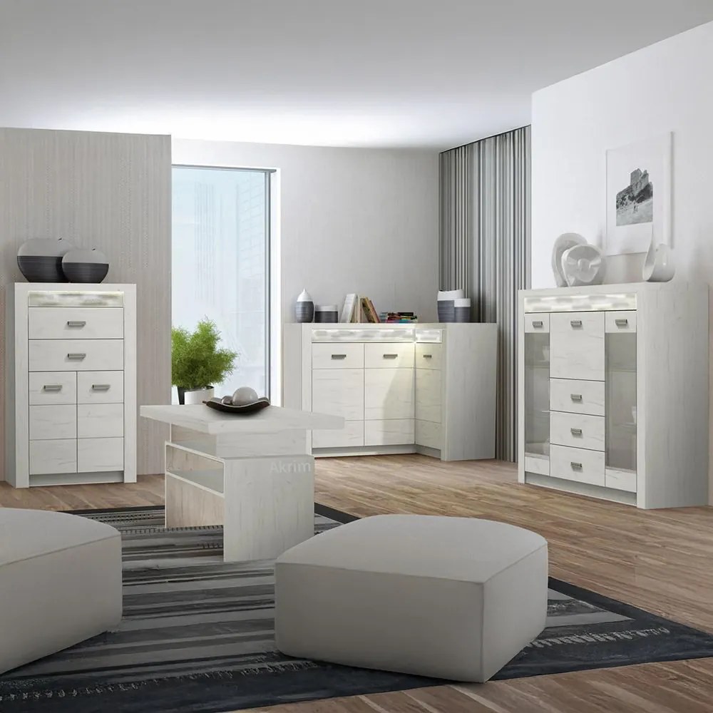 Obývací stěna INDIANAPOLIS k | sestava B | 207x227 cm + stolek 120x60 cm | kraft bílý