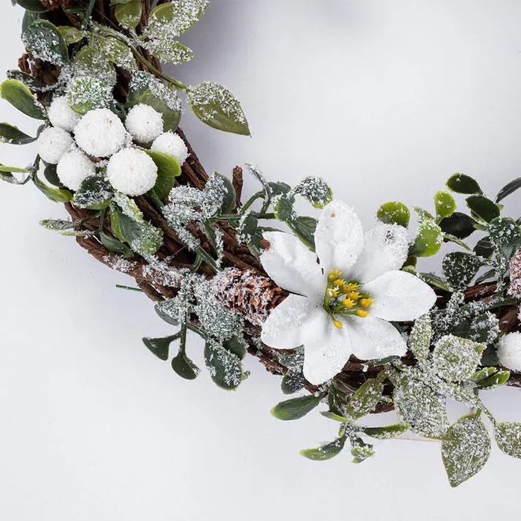 Vánoční věnec proutěný POINSETTIA bílá 30 cm