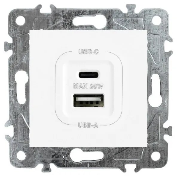 Elhard USB A+C zásuvka Royal 20W, bílá YK2133W