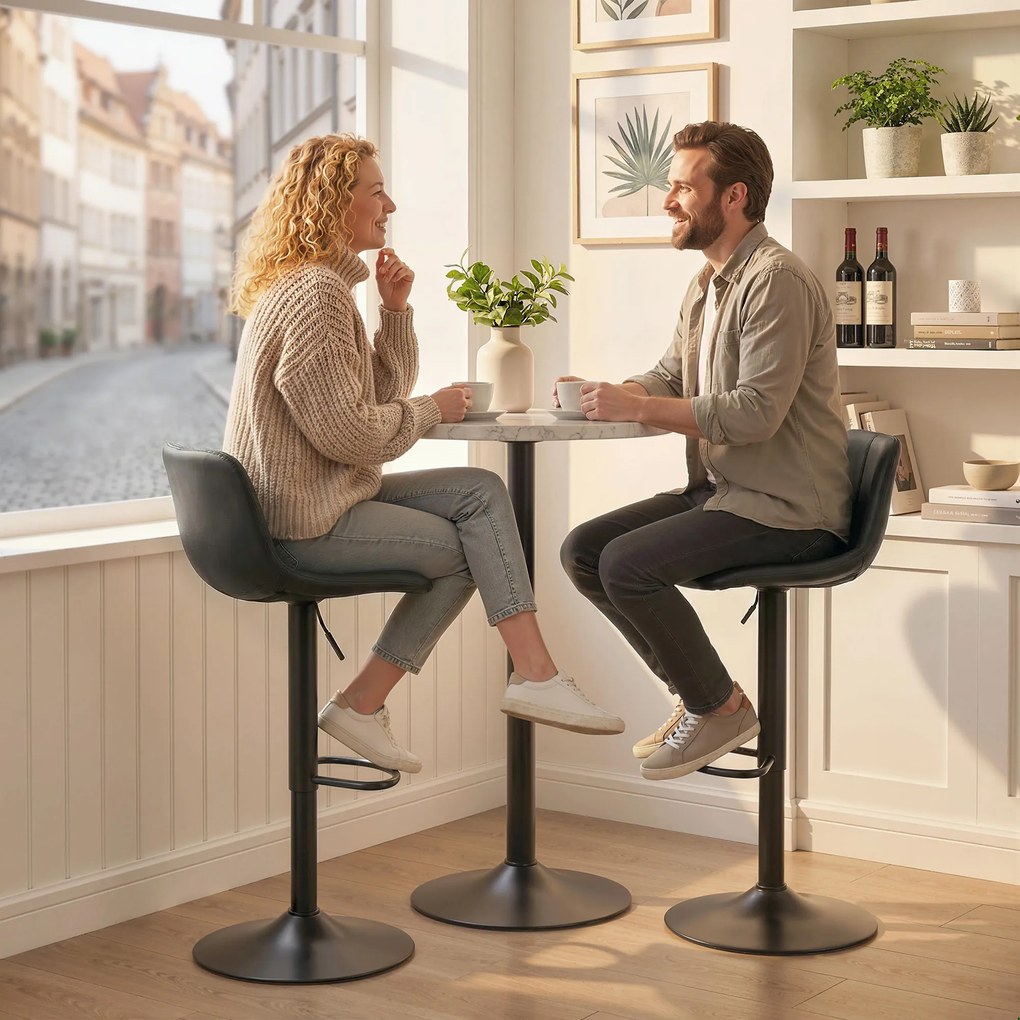 HOMCOM 2 ks barových židlí, výškově nastavitelné s opěrkou zad a nohou, otočné o 360°, ocelová konstrukce, černá