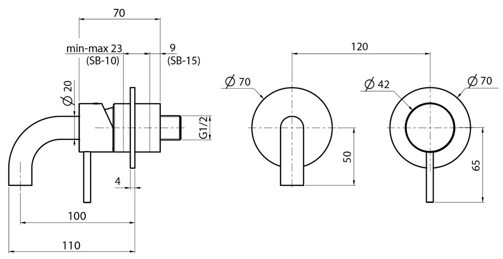 Sapho Ultramix umyvadlová baterie podomítková dvouprvková hubice 10 cm černá mat UT110B