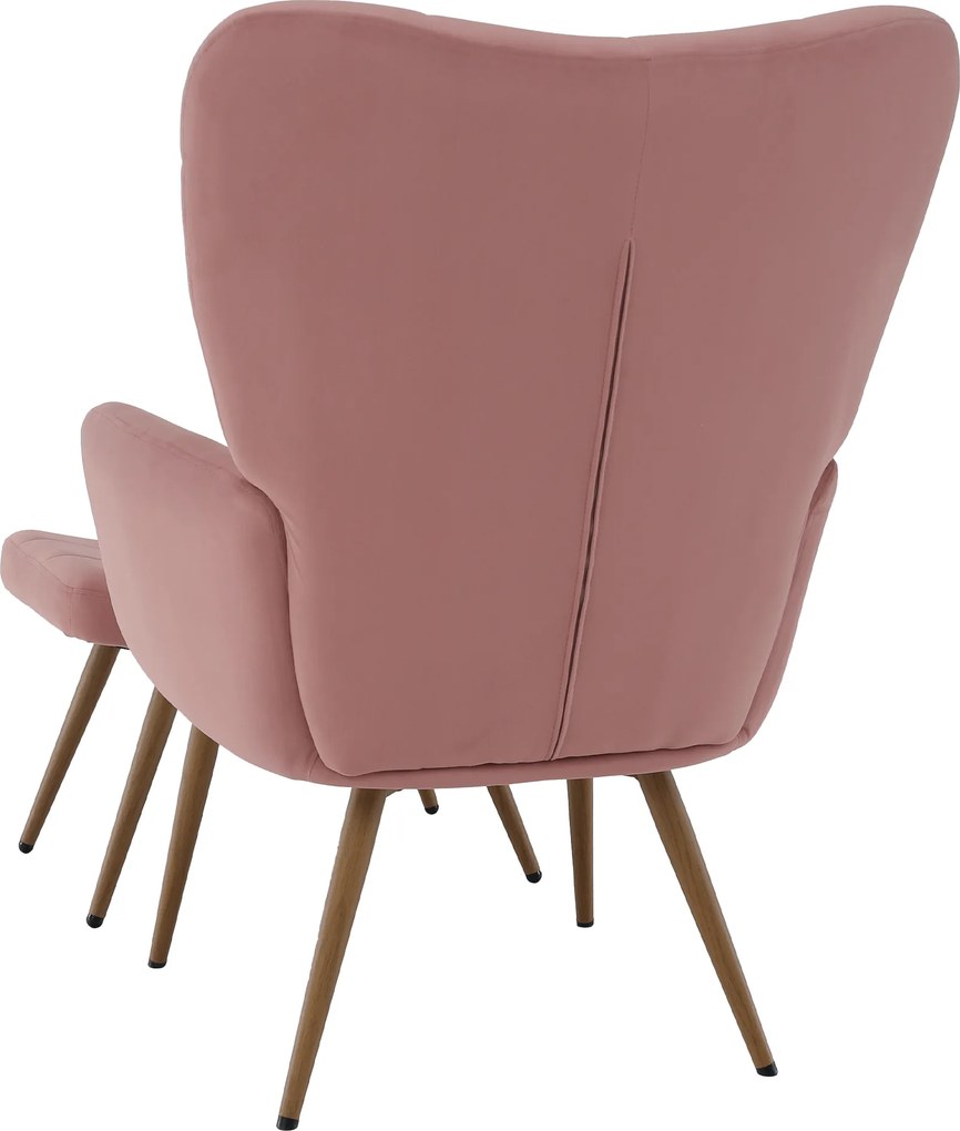 Křeslo s podnoží, růžová Velvet látka/dub, HABEN