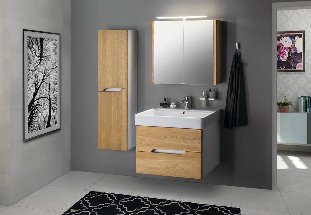 Sapho MEDIENA umyvadlová skříňka 77x50,5x49cm, bílá mat/dub natural MD082
