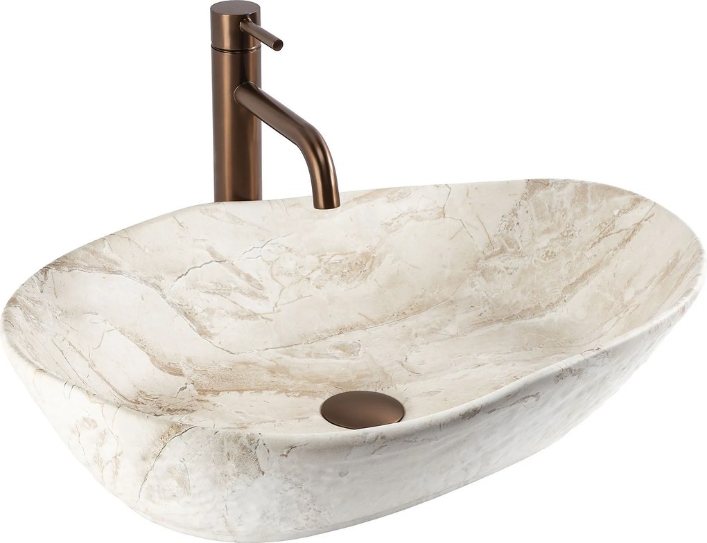 Rea Emilia Reno, umyvadlo na desku 560×380×135 mm, béžová matná – imitace kamene, REA-U3510