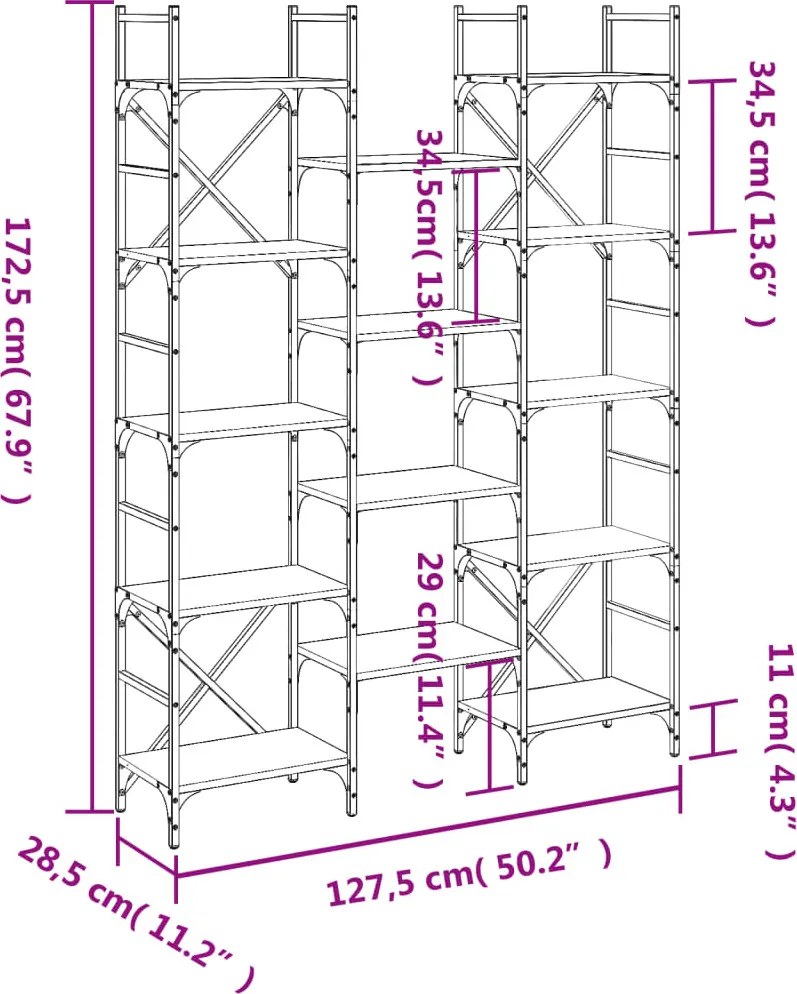 vidaXL Knihovna 127,5 x 28,5 x 172,5 cm kompozitní dřevo [838871] Barva: hnědý dub