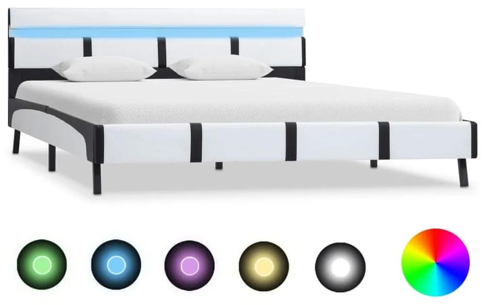 Petromila Rám postele s LED světlem bílý umělá kůže 140 x 200 cm