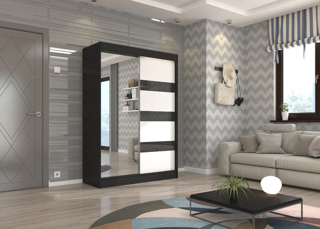 ADRK Furniture Posuvná skříň se zrcadlem a lacobelem TOURA 150 ADRK-SW-TOU-BWBL-150