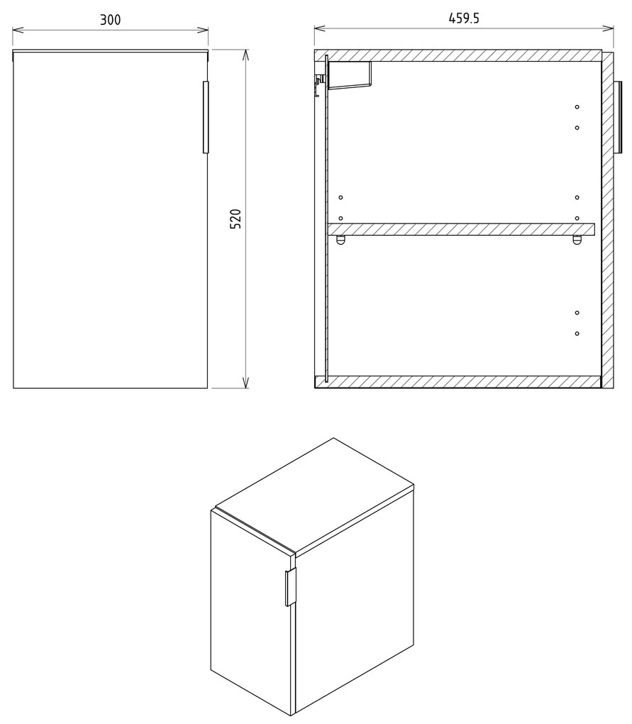 Sapho CIRASA skříňka spodní dvířková 30x52x46cm, pravá/levá, dub stříbrný CR302-1111