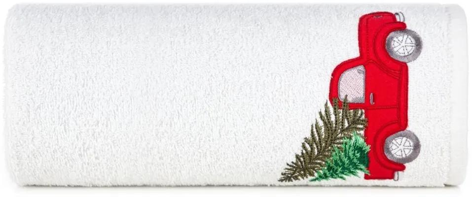 Bavlněný vánoční ručník bílý s autem Šířka: 70 cm | Délka: 140 cm