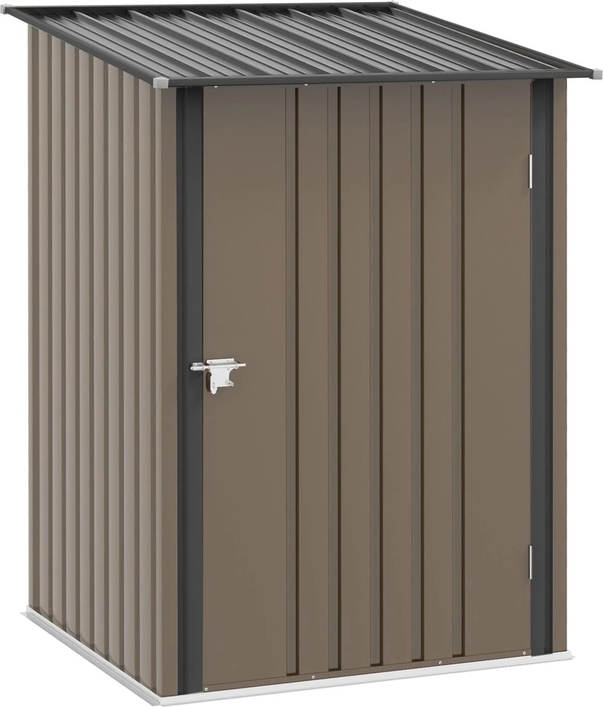 Outsunny Kovový Kůlna na Nářadí 1,6m³ 100x103x160cm Zahradní Kůlna s Šikmou Střechou a Zámkem Voděodolný Úložný Kabinet pro Zahradu, Hnědá | Aosom