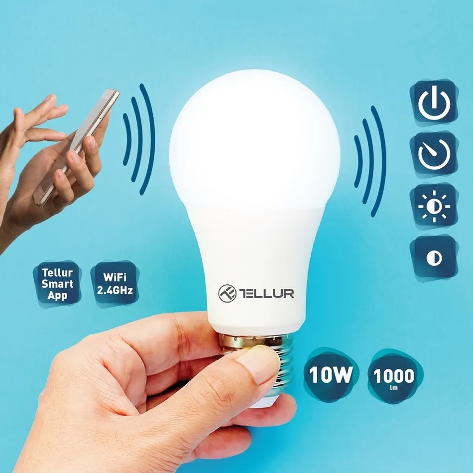 Tellur WiFi Smart žárovka E27, 10 W, bílá, teplá bílá