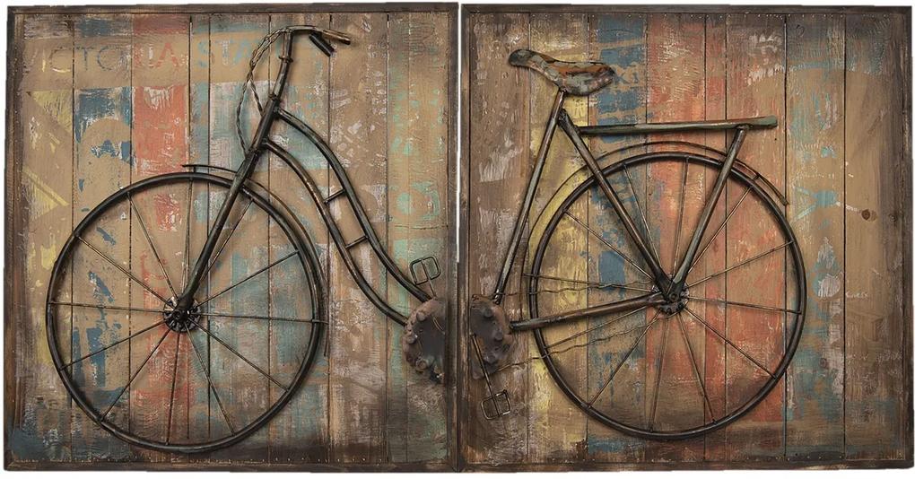 Dřevěno-kovový obraz Bicykl - 120*60*6 cm