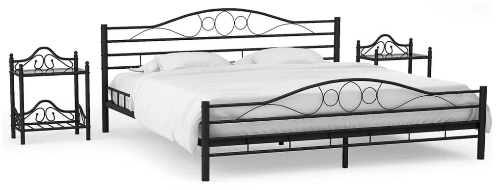 276029 vidaXL Rám postele s 2 nočními stolky černý 180 x 200 cm kovový