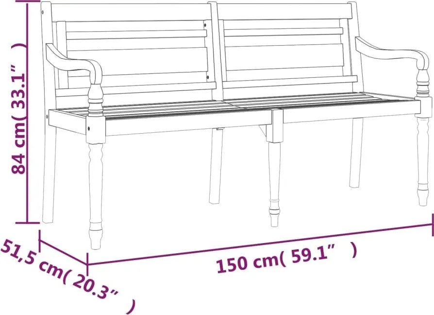 vidaXL Lavice Batavia s poduškou 150 cm masivní teakové dřevo [3100829] Barva: Béžová