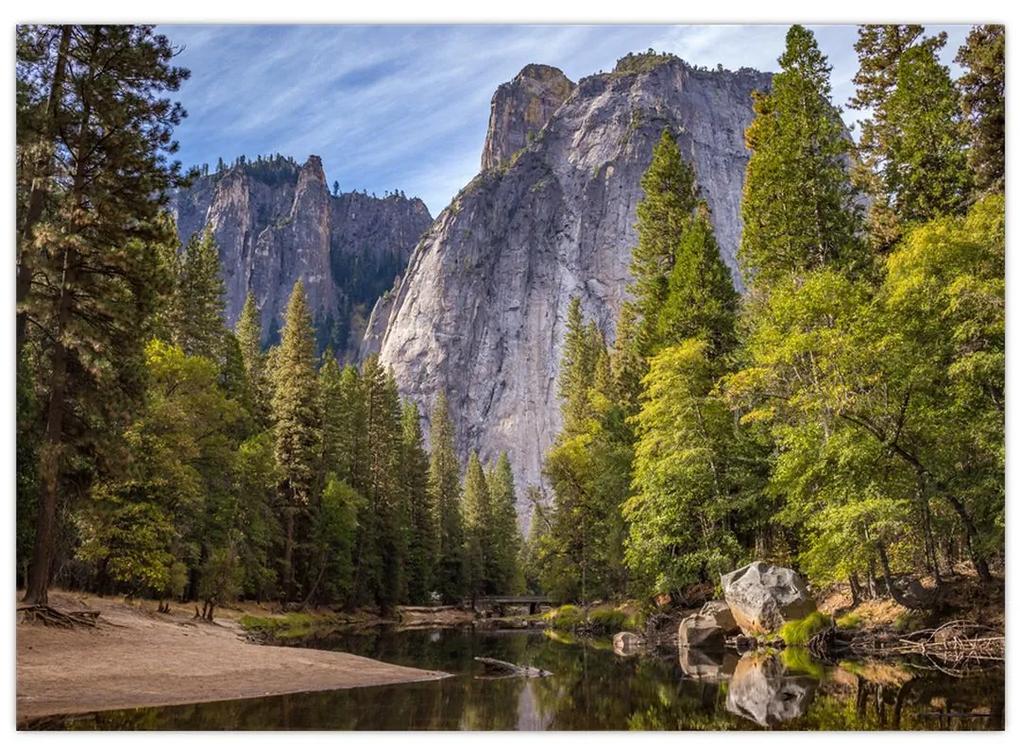 Skleněný obraz - Pod Yosemite skálou (70x50 cm)