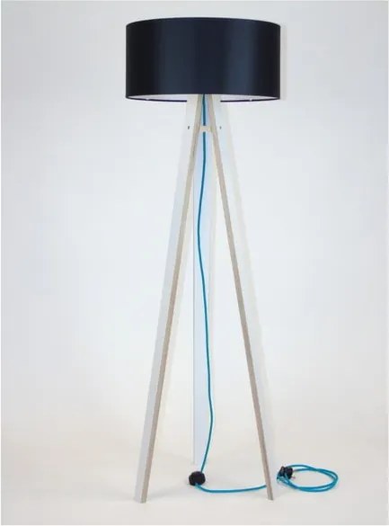 Bílá stojací lampa s černým stínítkem a tyrkysovým kabelem Ragaba Wanda