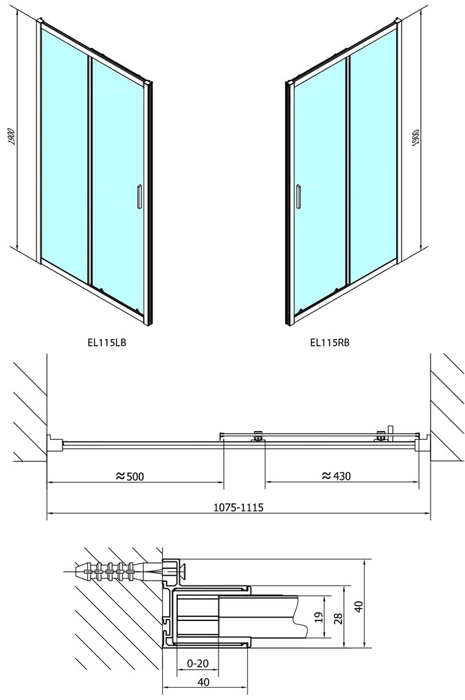 Polysan Polysan, EASY BLACK sprchové dveře 1100mm, čiré sklo, EL1115B
