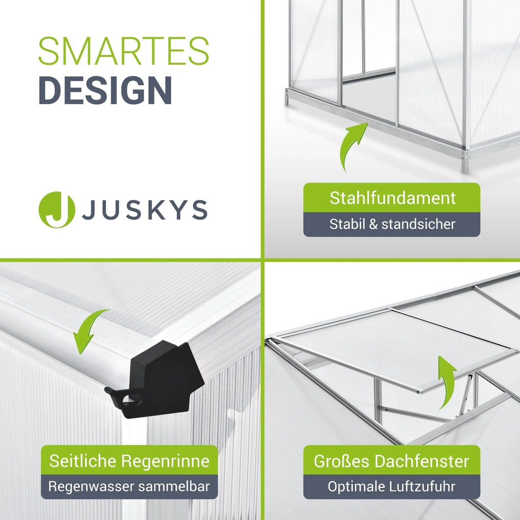 Juskys Hliníkový skleník se základovým rámem Velikost: 4,75 m²