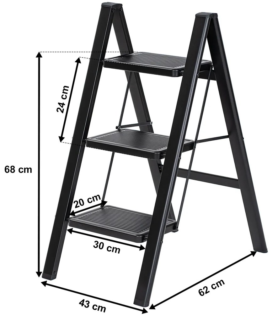 4Home Skládací ocelové schůdky Steel, 3 stupně, černá