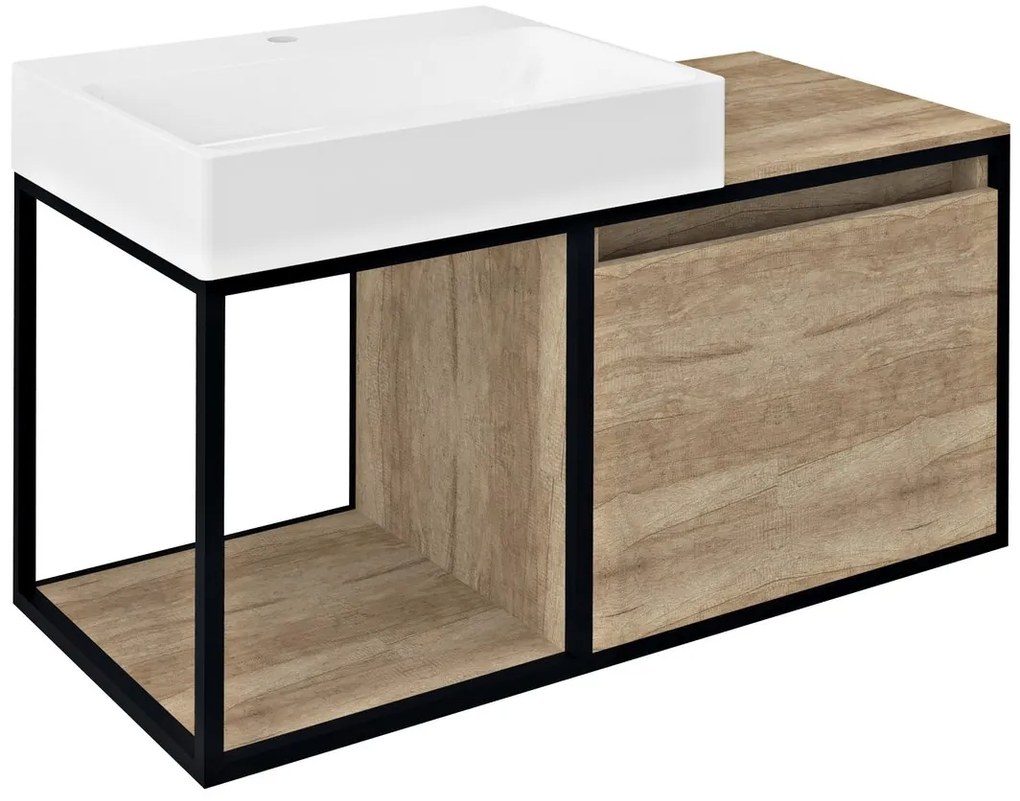 Sapho, SKARA umyvadlová skříňka 100x49,5x46,5cm, černá matná/dub Alabama, CG004-2222