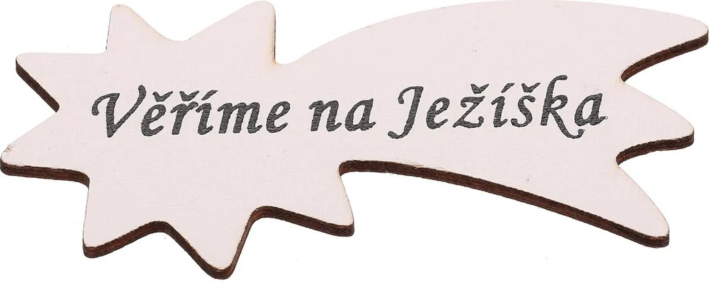 Autronic Cedulka "Věříme na Ježíška" - dřevo, bílá, v sáčku 12 ks, cena za 1 ks AC7187 WH