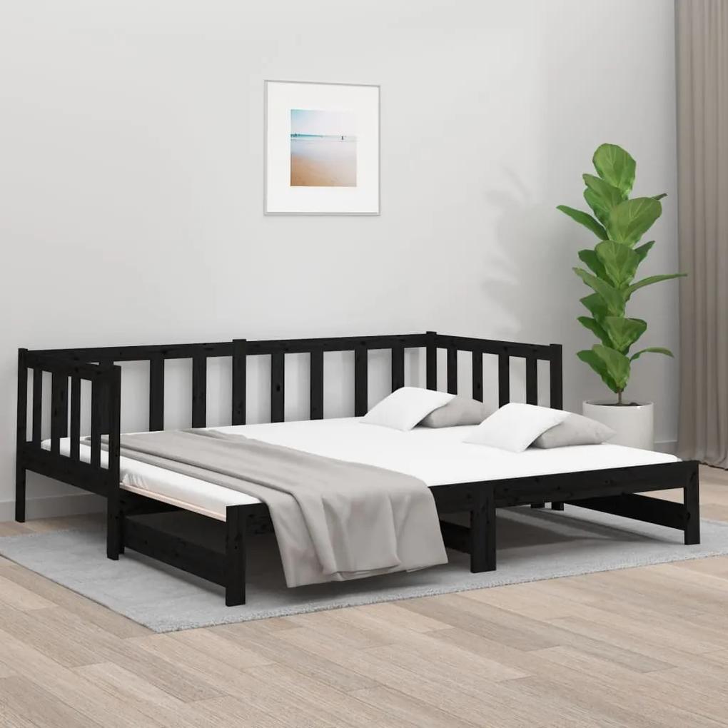 Výsuvná postel černá 2x (90 x 190) cm masivní borovice,  814668