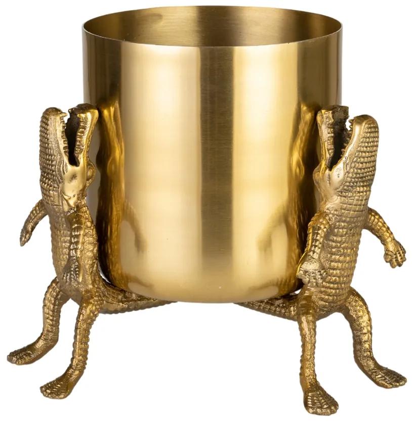 OnaDnes -20% Zlatá kovová váza Bold Monkey Surrounded By Crocodiles 24 cm