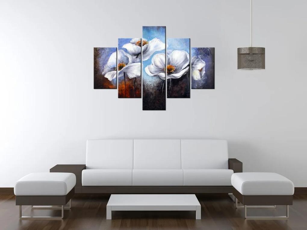Gario Ručně malovaný obraz Alpské máky - 5 dílný Rozměry: 150 x 70 cm