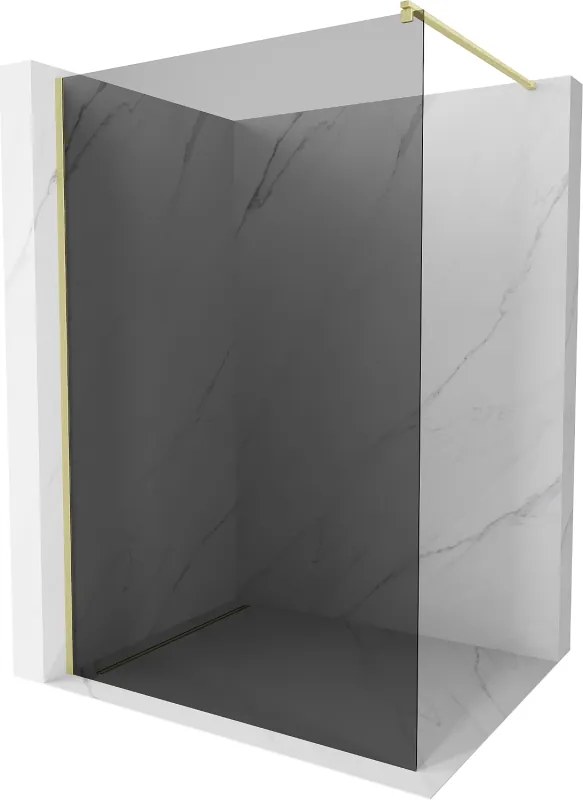Mexen Kioto, sprchová zástěna Walk-In 70 x 200 cm, 8mm šedé sklo, zlatý matný profil, 800-070-101-55-40