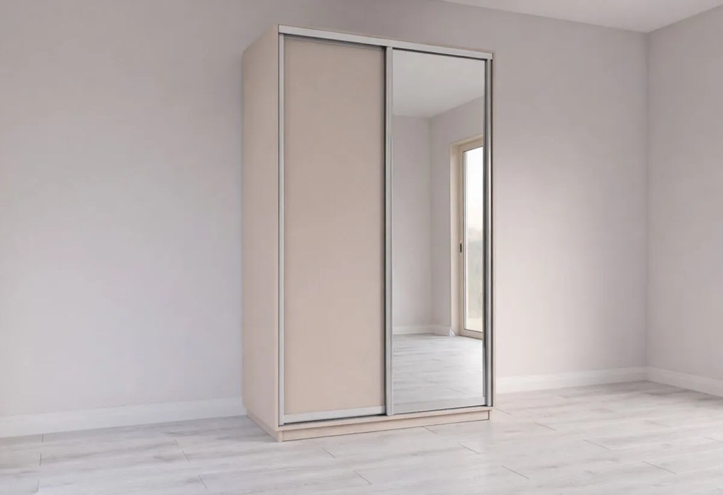 Skříň s posuvnými dveřmi 1400x2200x600 1LTD 1 Zrcadlo Kašmír, profil stříbrný