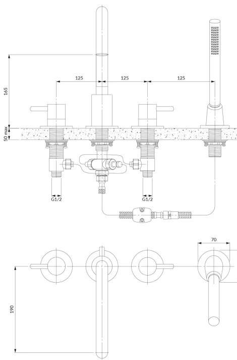 Omnires Y Y1232GLB Vanová 4-otvorová baterie, kartáčovaná zlatá - Omnires