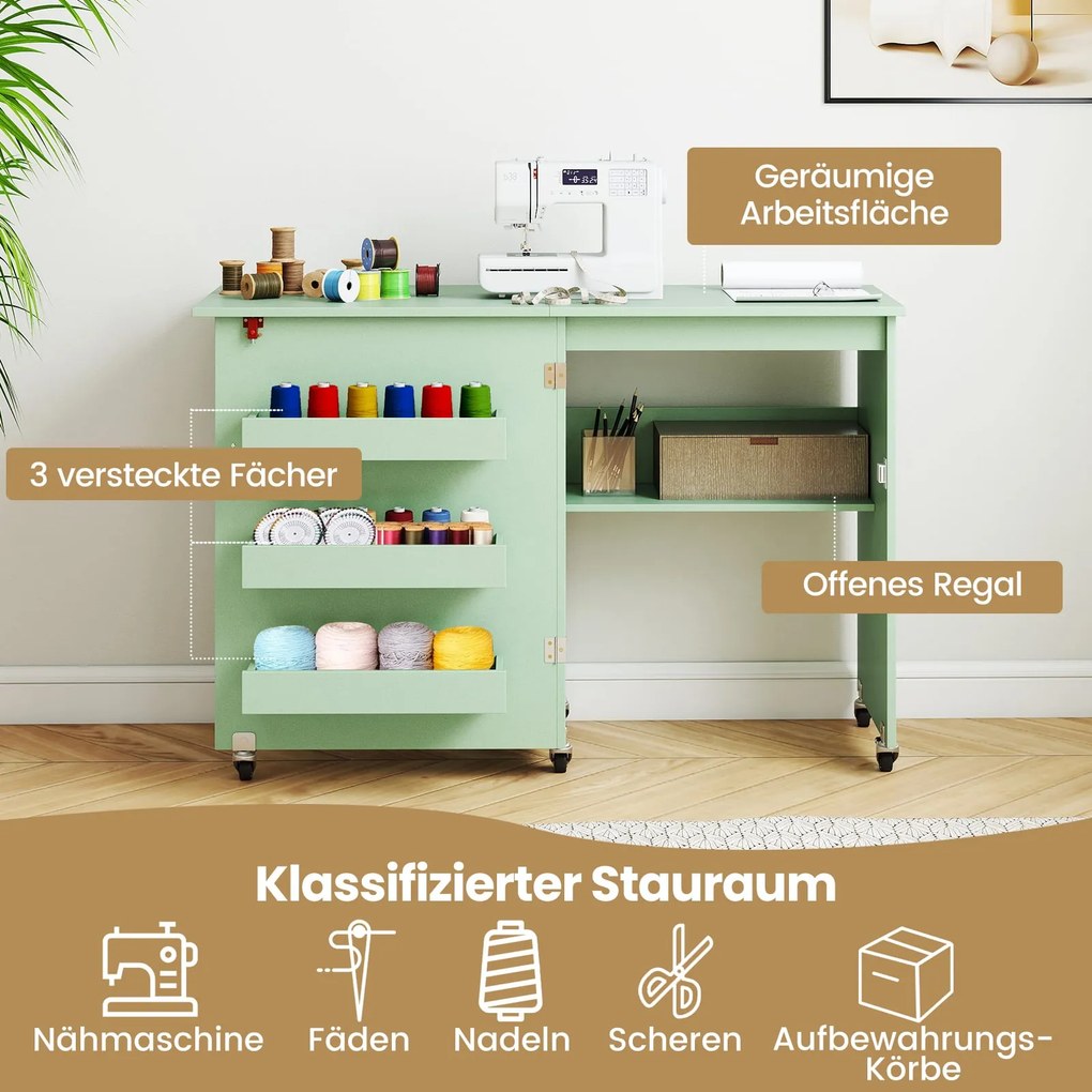 Costway Skládací šicí stůl Rolling Craft Station s – 118,5 × 40 × 79,5 cm