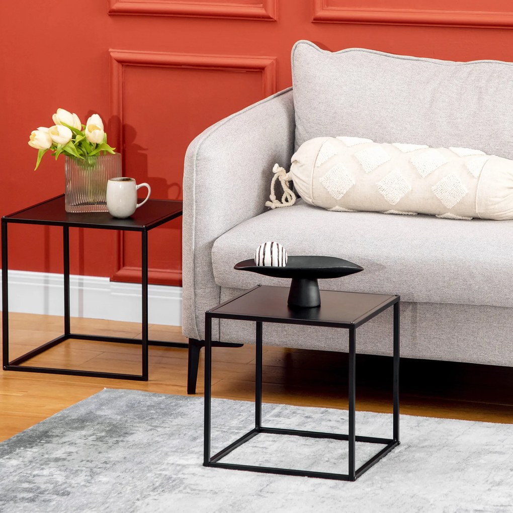 HOMCOM konferenční stolek sada 2 stolků moderní design ocelový rám do 10 kg černý 120x59x45cm do obývacího pokoje | Aosom.de