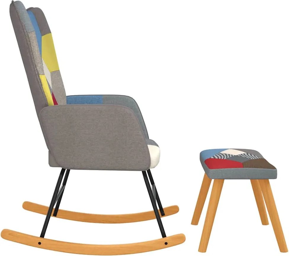 Houpací křeslo se stoličkou patchwork textil 328192