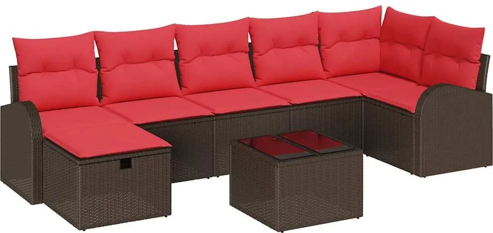 Set pohovek 8 ks 7-Počet míst Hnědá a červená polyratan 3359113