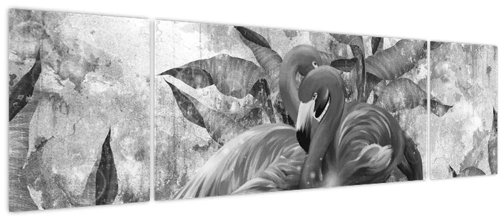 Obraz - Plameňáci graffiti (170x50 cm)