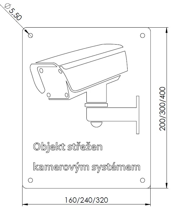 Informační cedule lakovaná - objekt střežen kamerovým systémem typ 2 Velikost: 32 x 40 (XXL), Text: SLOVENSKY