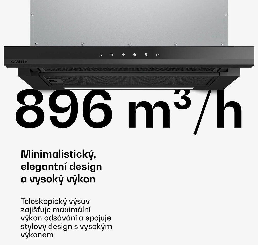 Klarstein Velaire vysouvatelný odsavač par 60 cm | Elegantní, minimalistický, výkonný | EEC A++ | 891 m³/h