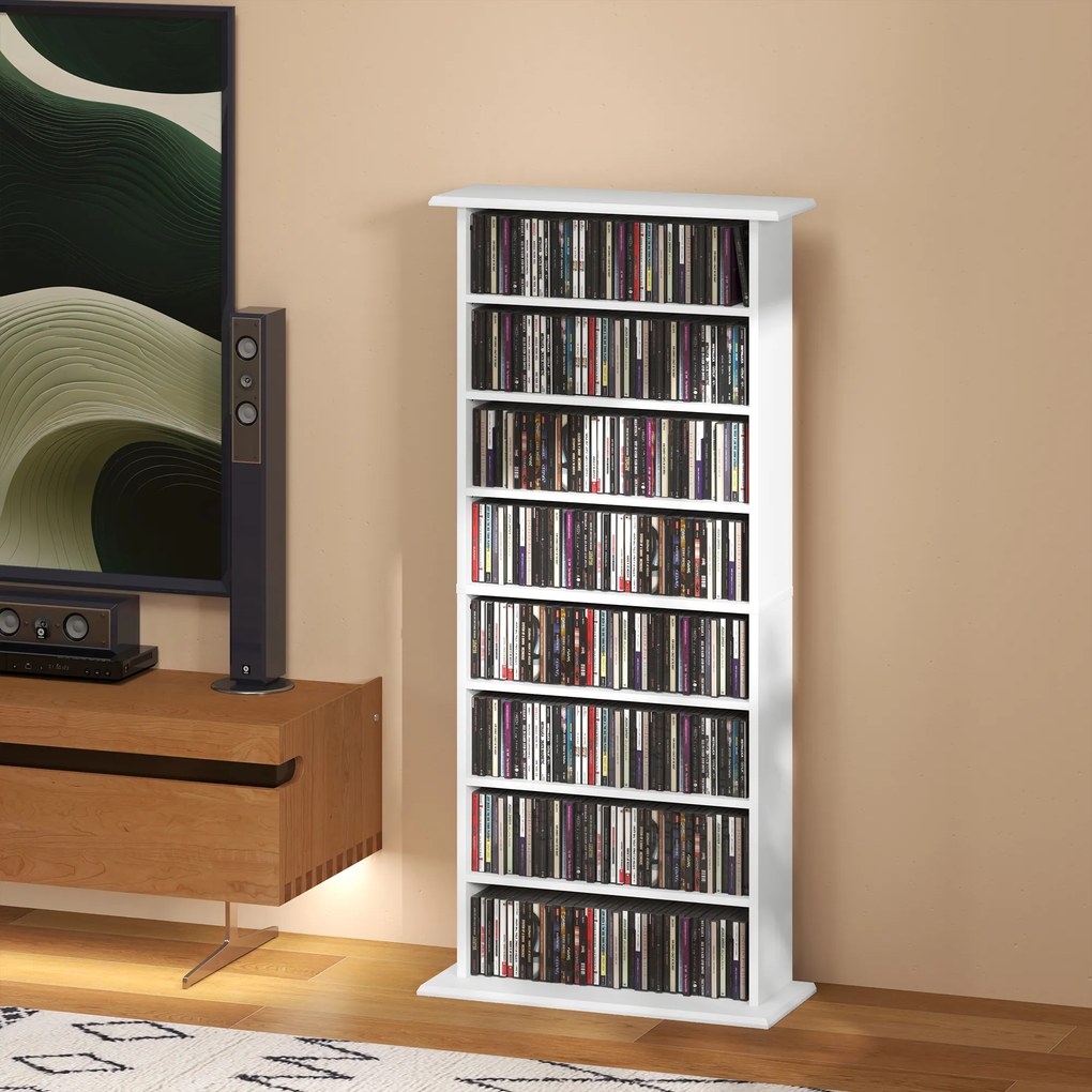 HOMCOM úložná jednotka na CD a DVD, multimediální úložná jednotka s 8 přihrádkami a 6 nastavitelnými policemi, maximální kapacita 360 CD/185 DVD a Bl…