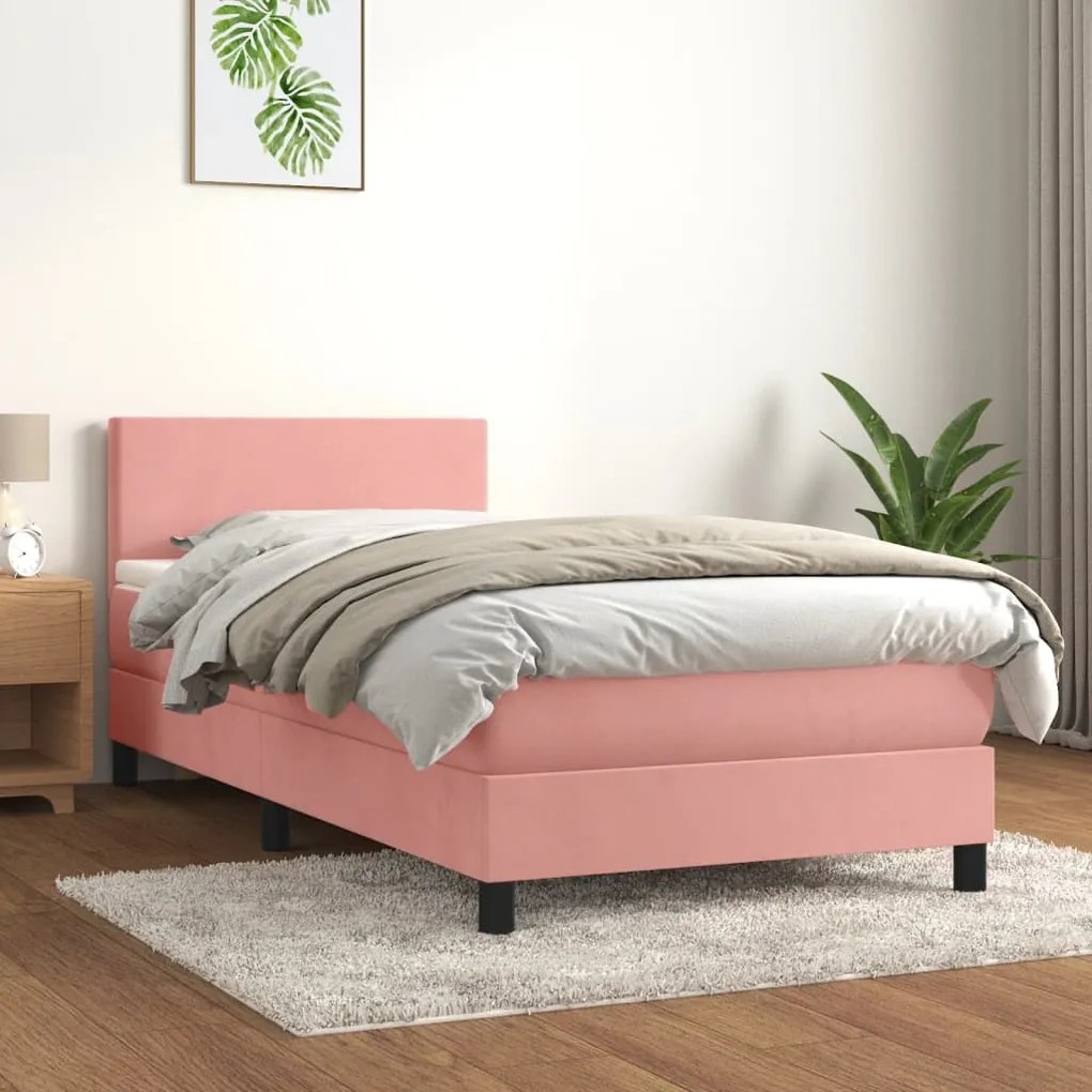 Box spring postel s matrací růžová 90x200 cm samet 3141166