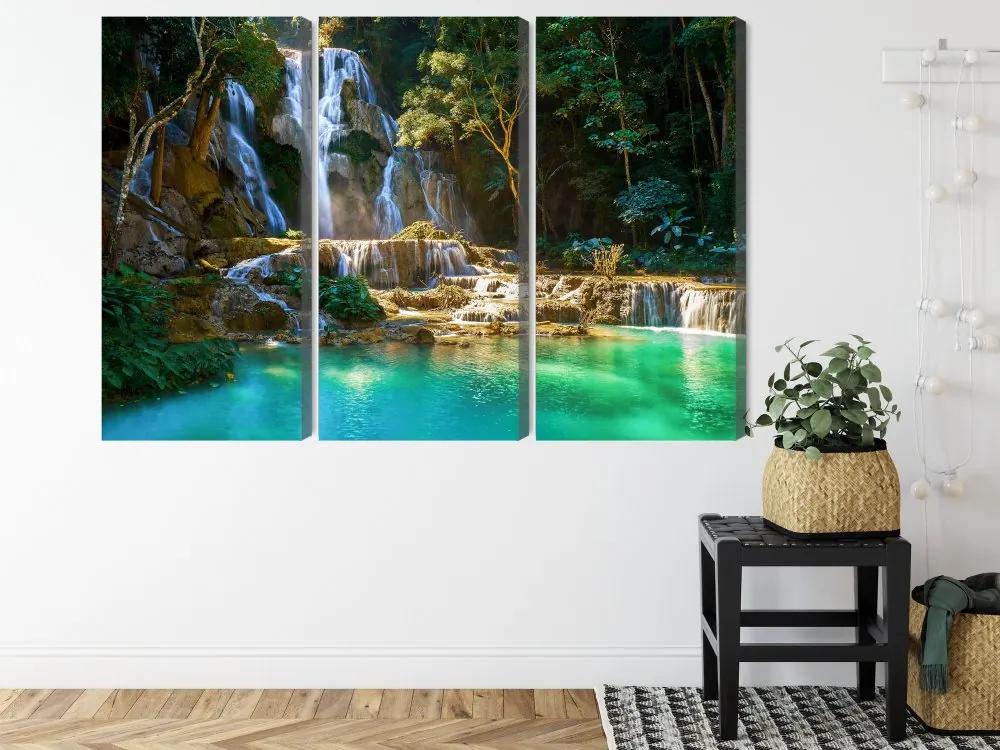 Vícedílný obraz Vodopád Kuang Si Nedostatek Nedostatek Přírodní plátno 180x120