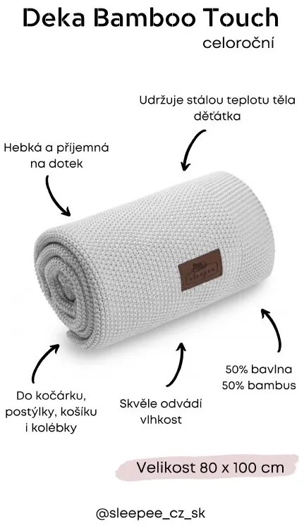 Sleepee Pletená bambusová deka pro miminko BAMBOO Zvolte barvu: Šedá