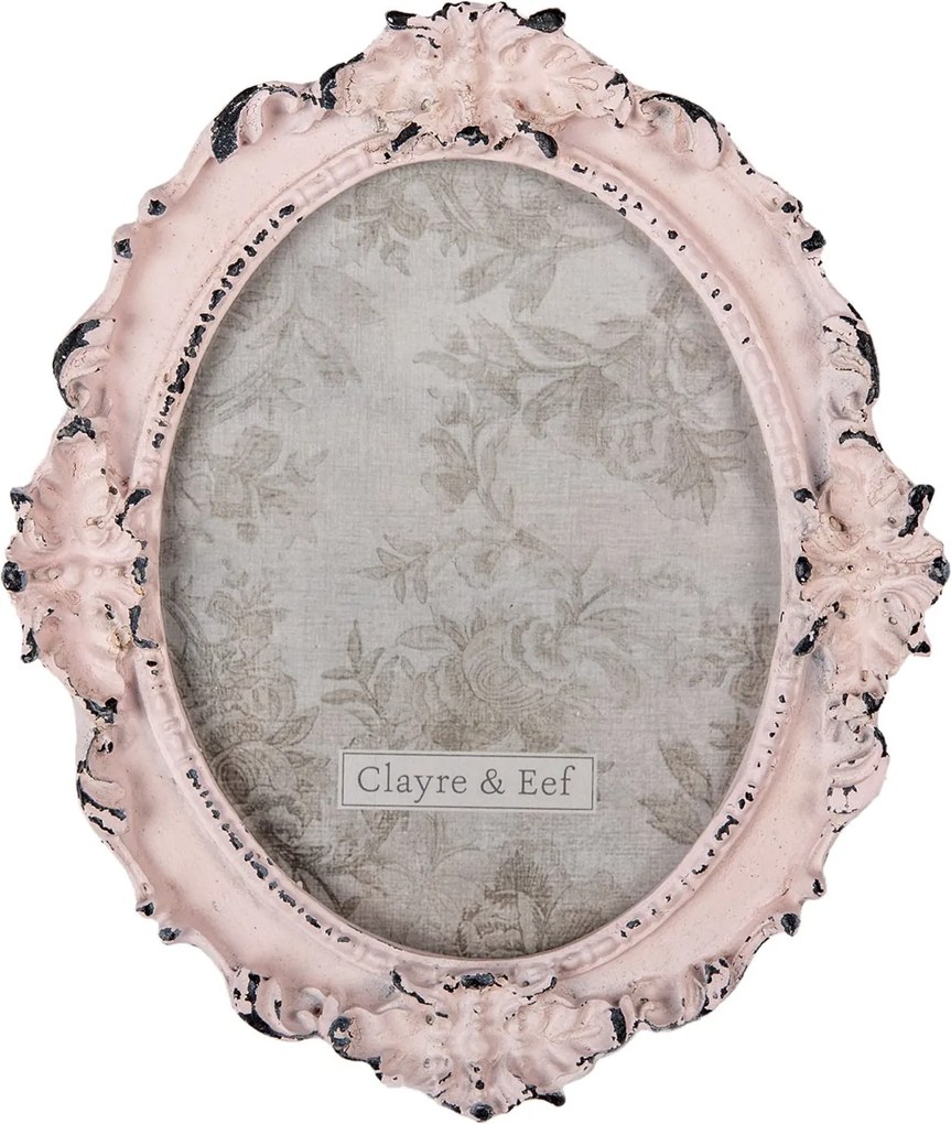 Růžový oválný fotorámeček s úmyslným odřením - 17*2*20 cm / 12*15 cm