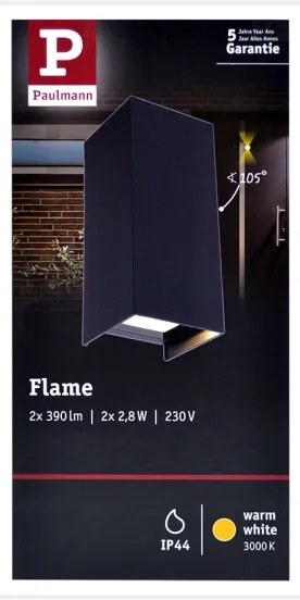 Paulmann 94326 - 2xLED/2,8W IP44 Venkovní nástěnné svítidlo FLAME 230V